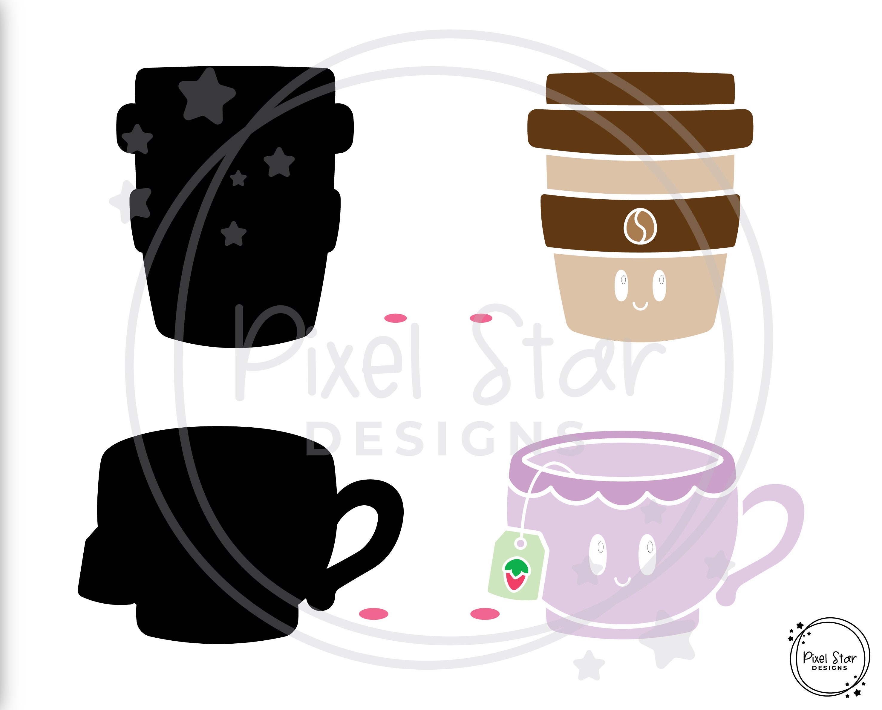 Kawaii Coffee & Tea Cream SVG, Cute Drink Vector Graphics, Clipart Png ...