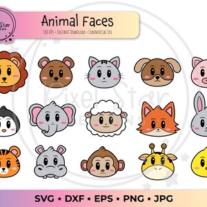 Animal Faces Clipart Set Cute Animal Wildlife Graphics for DIY Projects ...