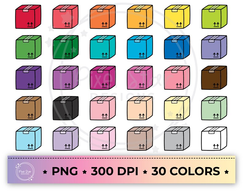Cardboard Box PNG Graphics in 30 Colors, Commercial Use, Instant ...