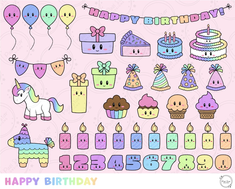Kawaii Happy Birthday Clipart, Birthday Party PNG & Vector Graphics ...