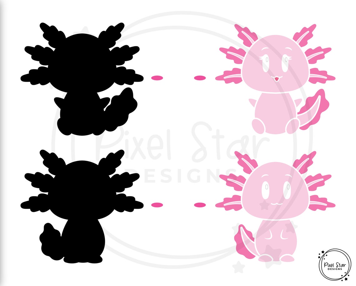 Cute Axolotl Layered SVG, Kawaii Axolotl Vector Graphics, Clipart Png ...
