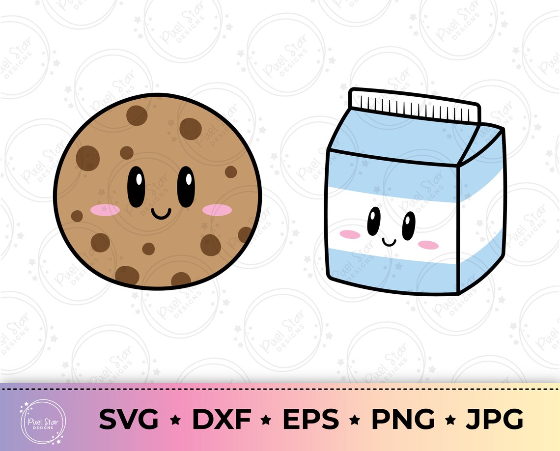 Kawaii Cookies & Milk SVG, Fast Food Vector Graphics, Clipart Png, Dfx ...