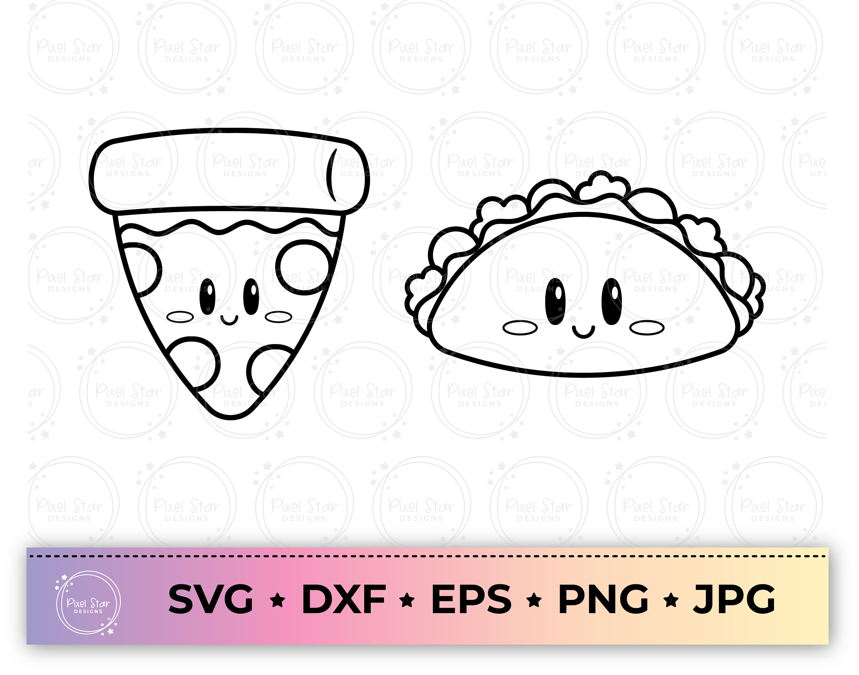 Taco & Pizza Outline SVG, Fast Food Vector Graphics, Clipart Png, Dfx ...