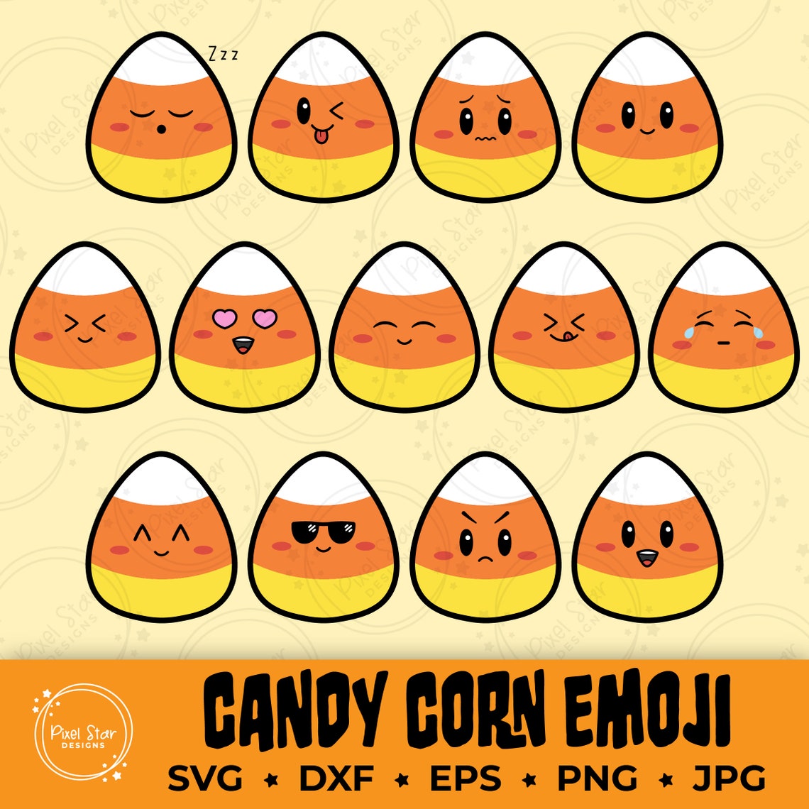 Kawaii Candy Corn Emoji Clipart Set Png, Jpg, Dxf, Svg, Eps Formats ...