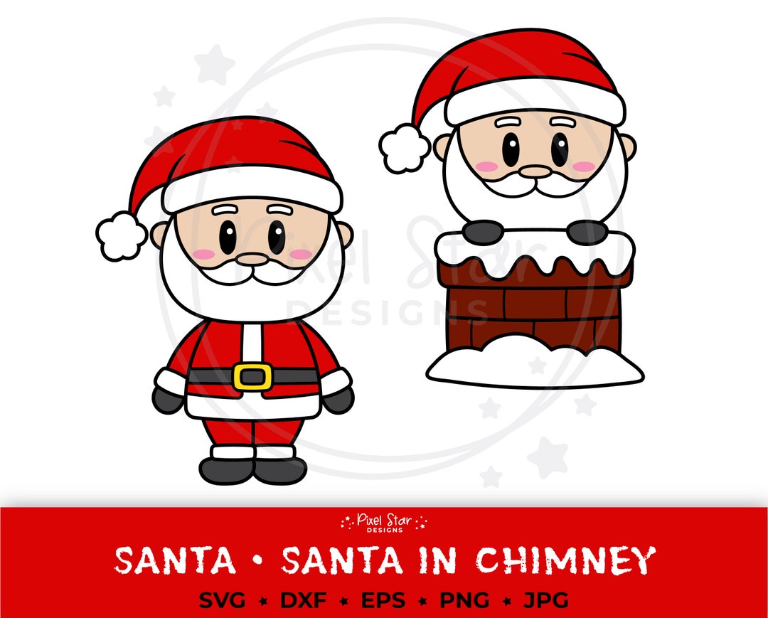 Cute Santa Christmas Clipart Set Santa and Santa in Chimney, Png, Dfx ...