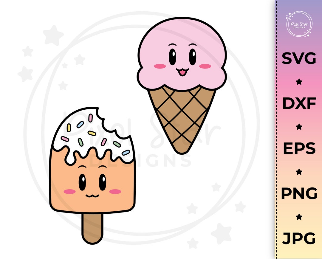 Kawaii Popsicle & Ice Cream SVG, Cute Dessert Vector Graphics, Clipart ...
