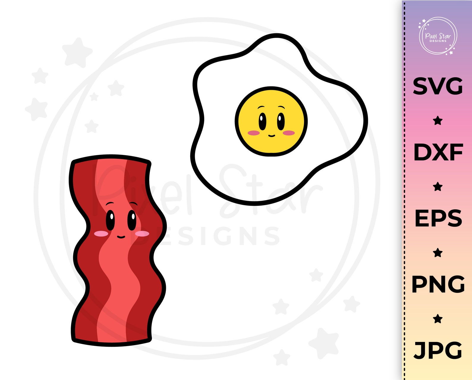 Bacon and Egg SVG, Breakfast Food Vector Graphics, Kawaii Bacon & Egg ...