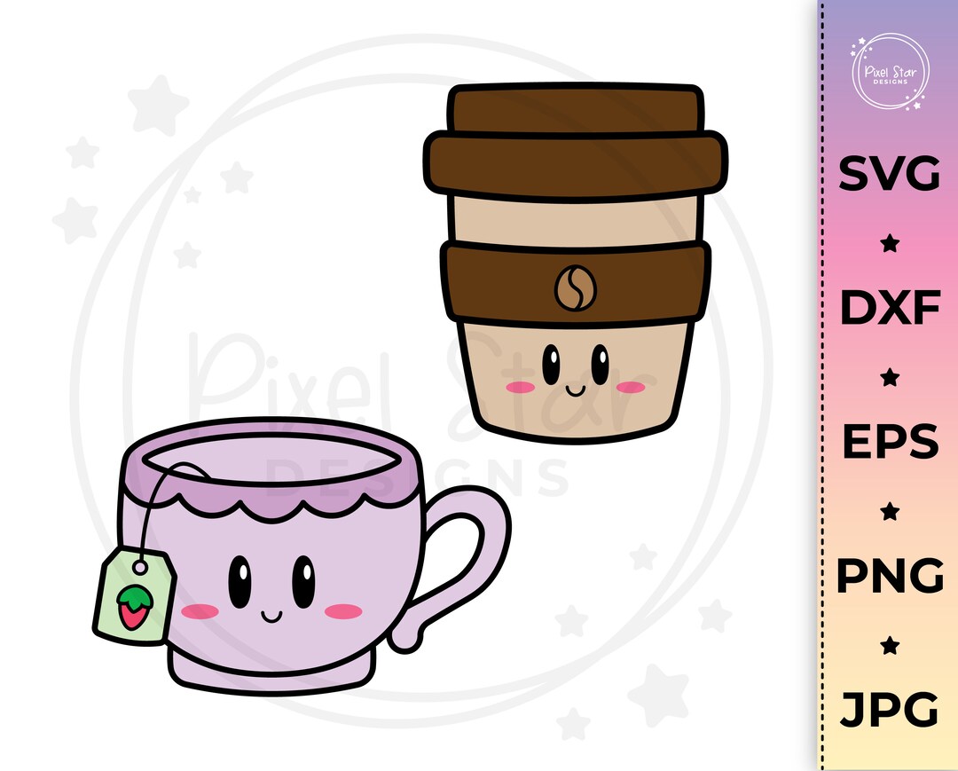 Kawaii Coffee & Tea Cream SVG, Cute Drink Vector Graphics, Clipart Png ...