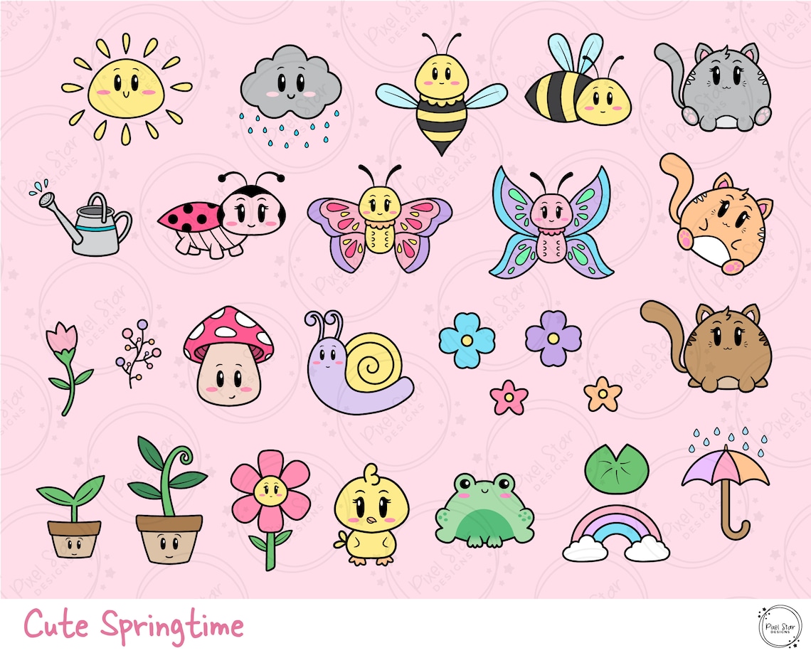 Cute Springtime Clipart, Spring PNG & Vector Graphics, Kawaii Critters ...