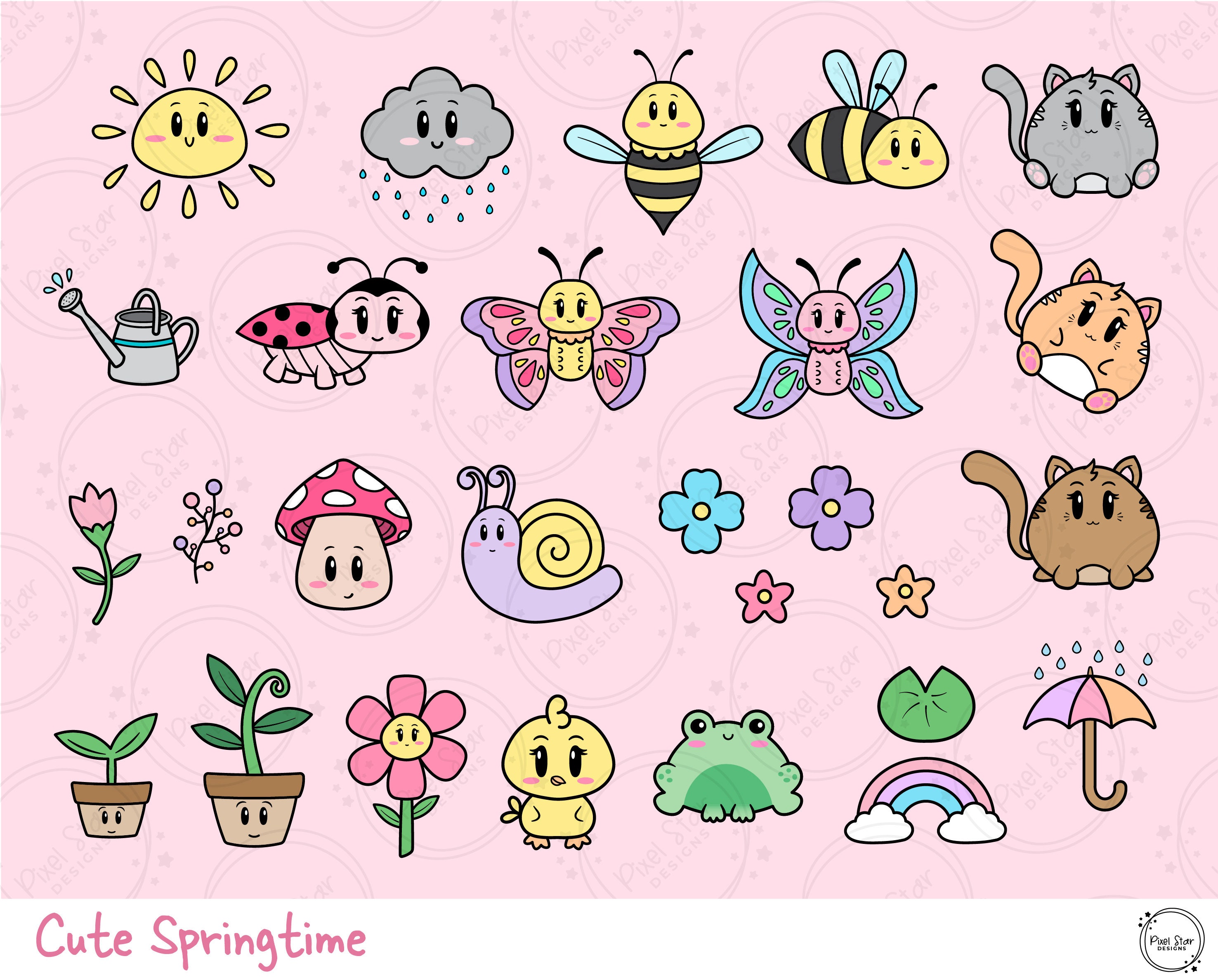 Cute Springtime Clipart, Spring PNG & Vector Graphics, Kawaii Critters ...