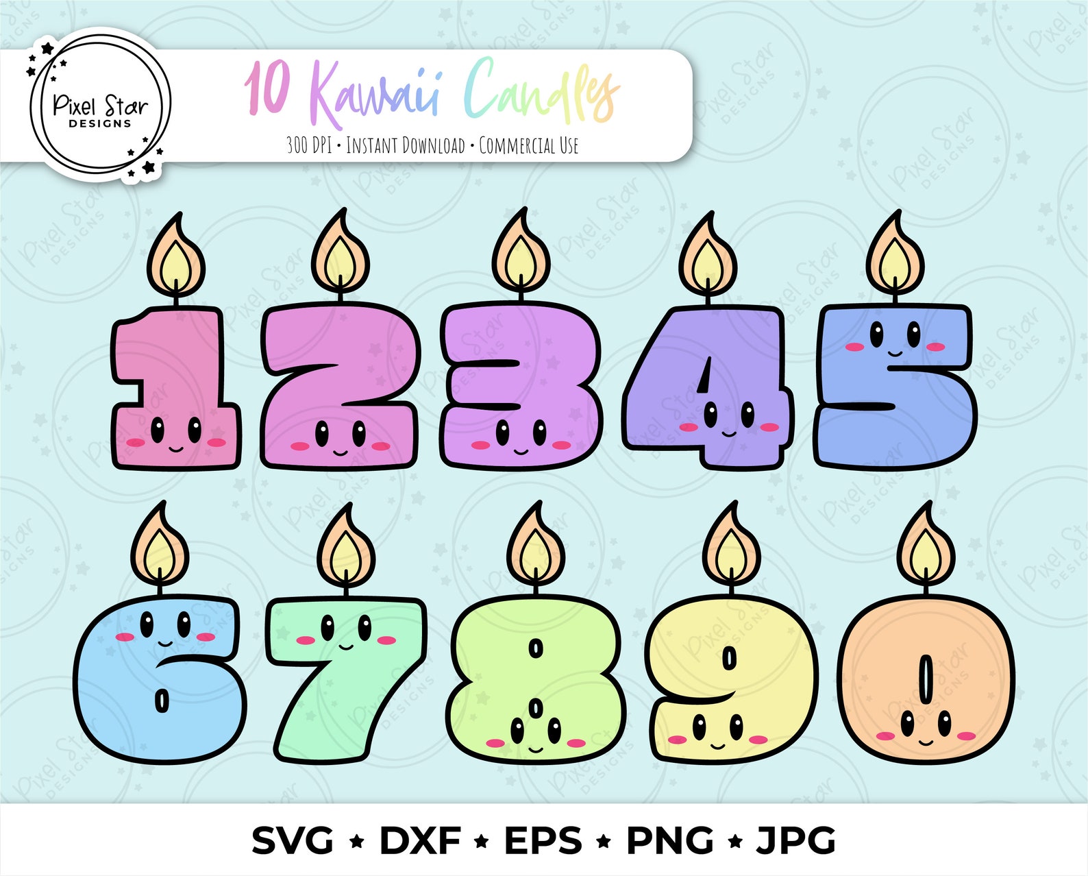 Kawaii Number Candles Clipart Set Cute Birthday Candle Graphics for DIY ...