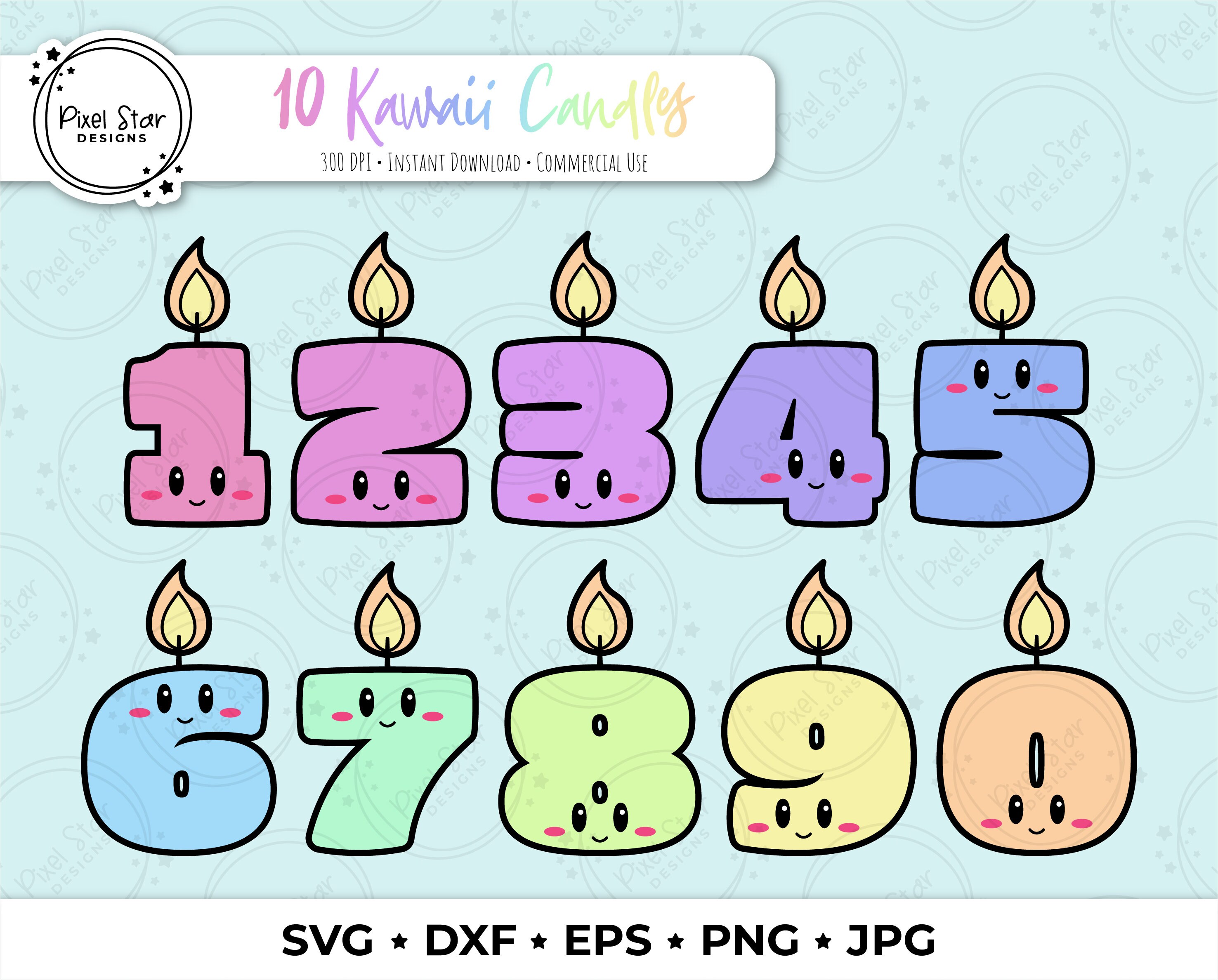 Kawaii Number Candles Clipart Set Cute Birthday Candle Graphics for DIY ...