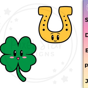 Kawaii Clover & Horse Shoe SVG, St. Patrick's Day Vector Graphics ...