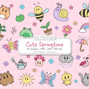 Cute Springtime Clipart, Spring PNG & Vector Graphics, Kawaii Critters ...