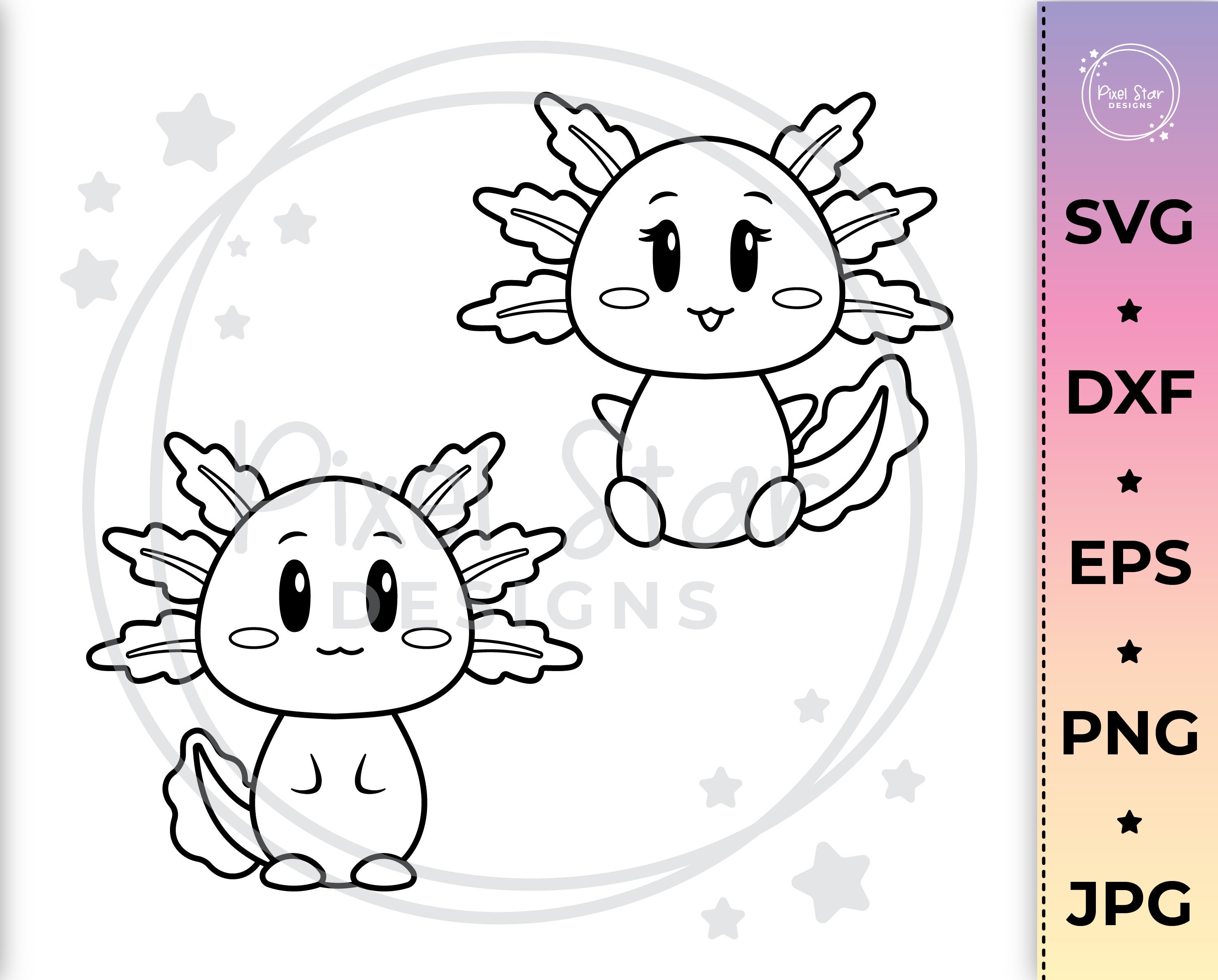 Cute Axolotl Outline SVG, Kawaii Axolotl Vector Graphics, Clipart png ...