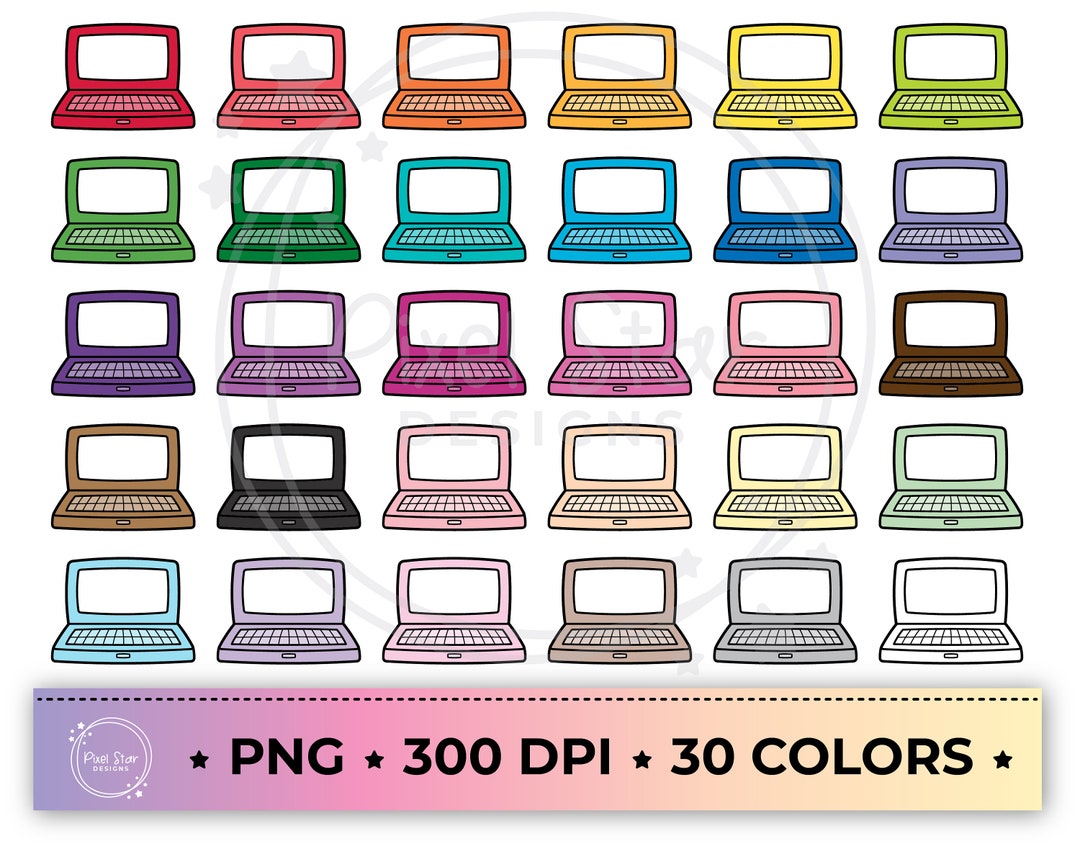 Laptop Clipart PNG Graphics in 30 Colors, Commercial Use, Instant ...