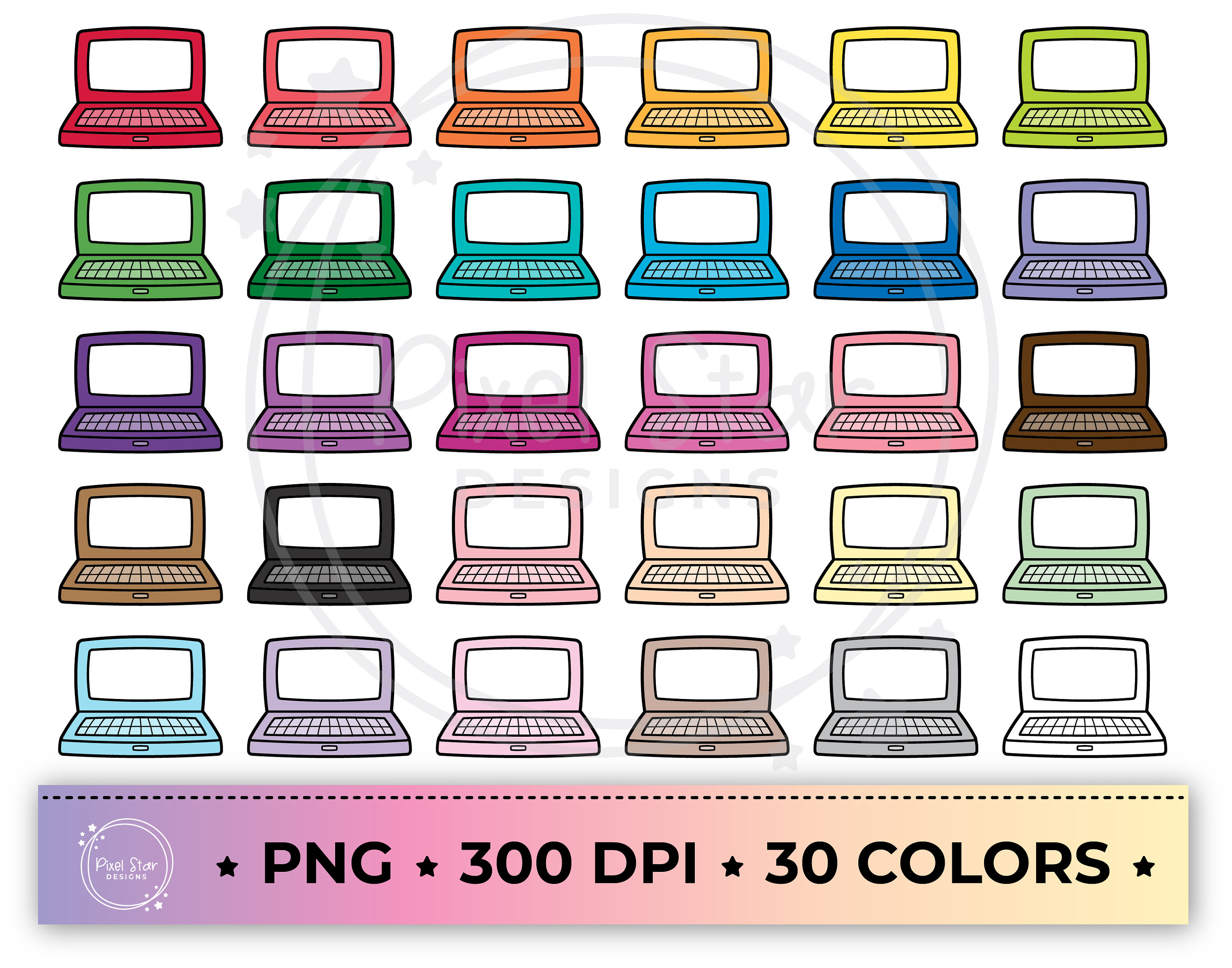 Laptop Clipart PNG Graphics in 30 Colors, Commercial Use, Instant ...