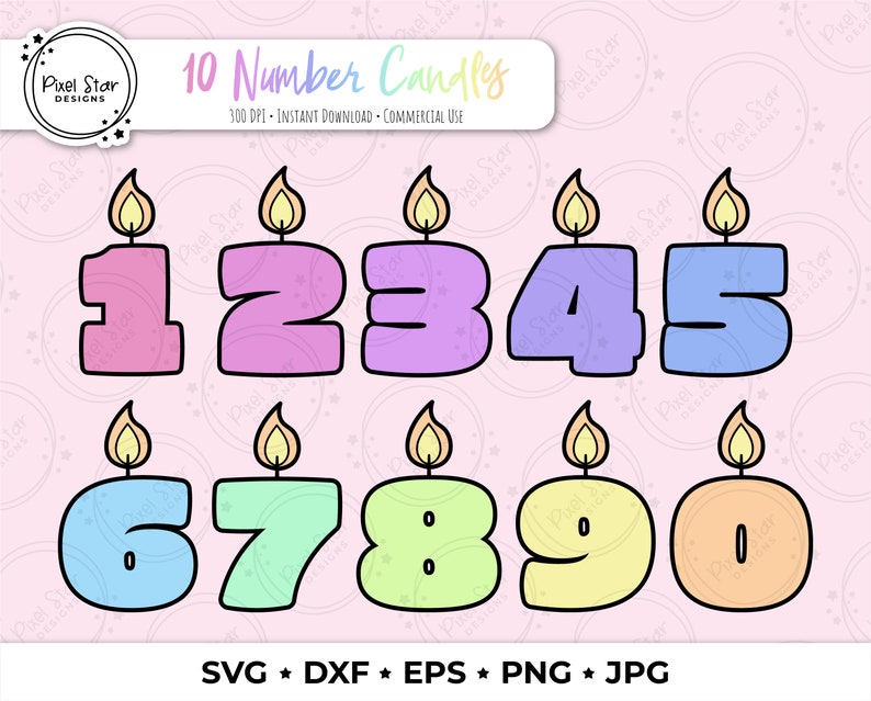 Birthday Number Candles Clipart Set Celebration Candle Graphics for DIY ...