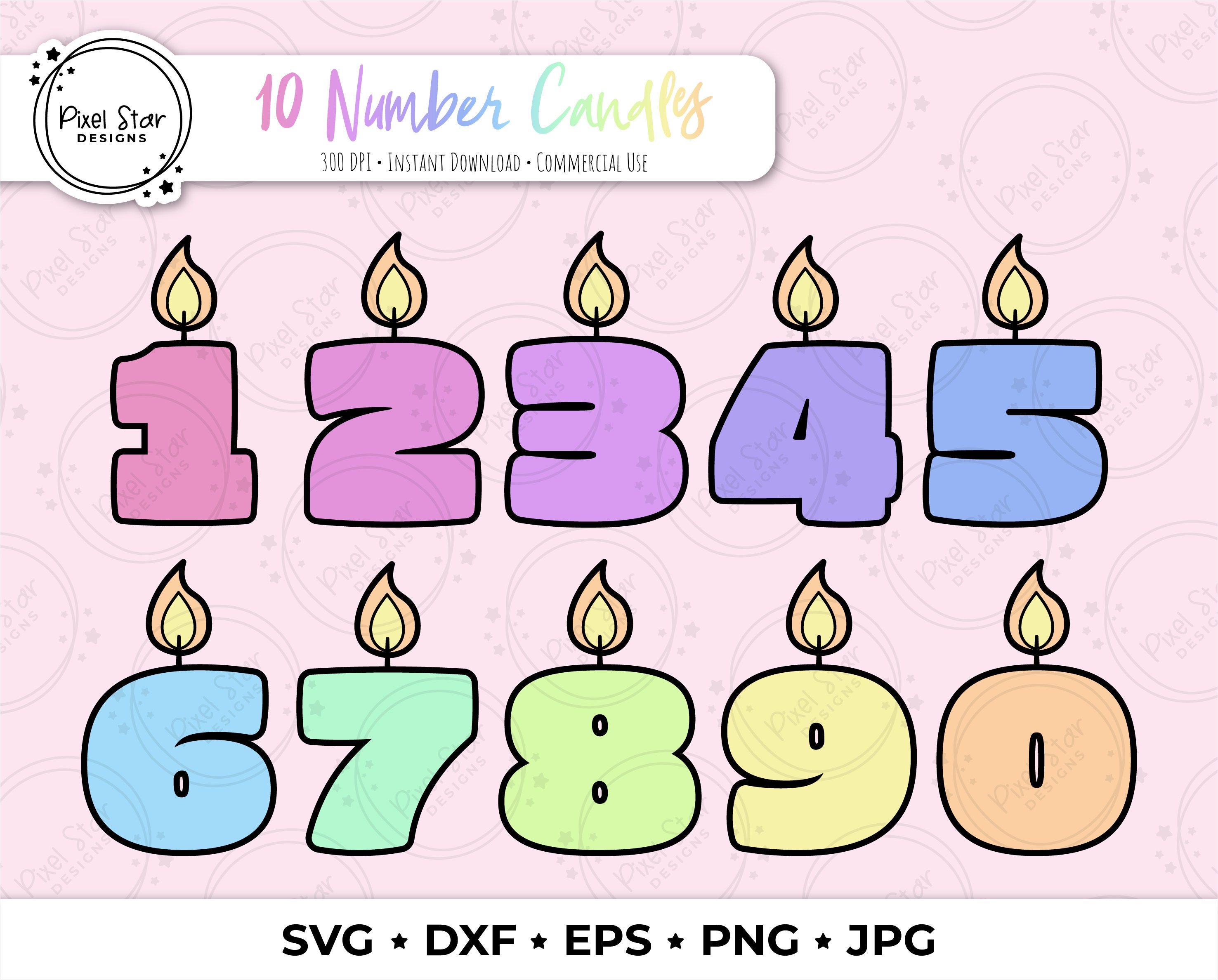 Birthday Number Candles Clipart Set Celebration Candle Graphics for DIY ...