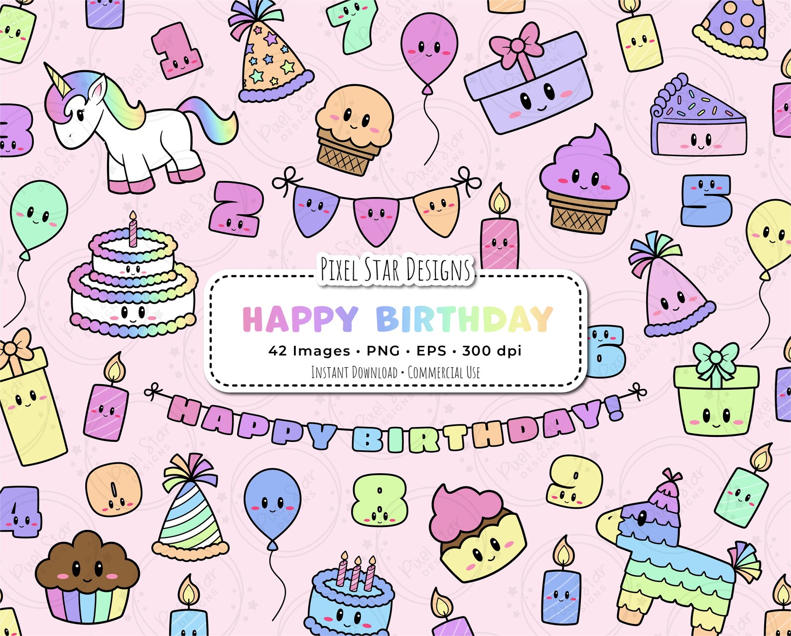 Kawaii Happy Birthday Clipart, Birthday Party PNG & Vector Graphics ...