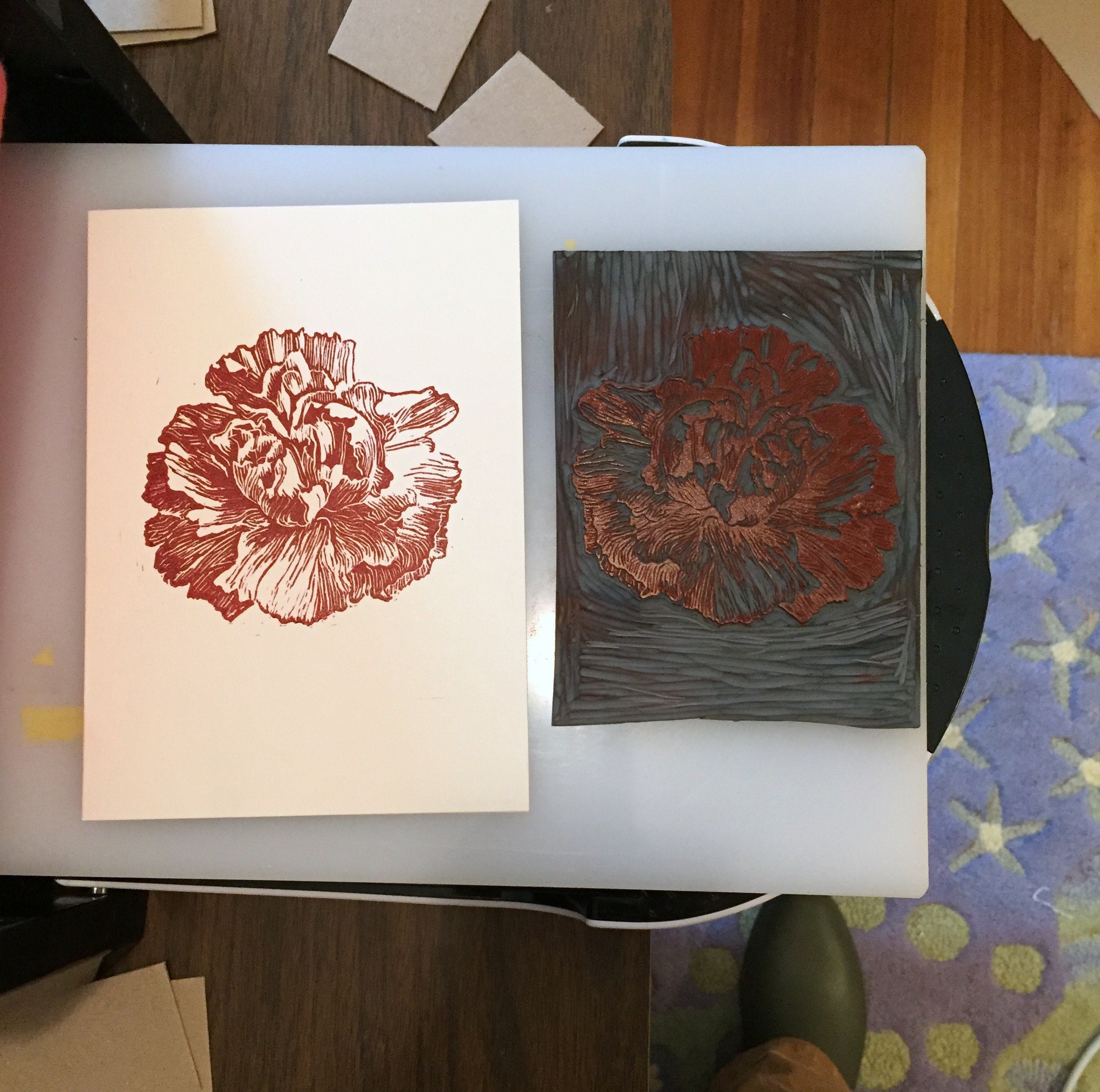 Hand-carved Carnation Linocut Card - Mother's Day Botanical Print - Etsy