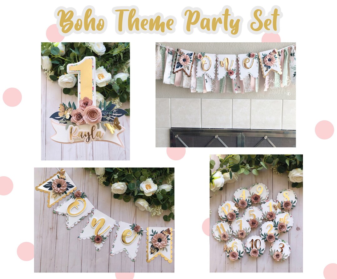 Boho Theme 1st Birthday Party Set | Floral Birthday Set | Spring ...