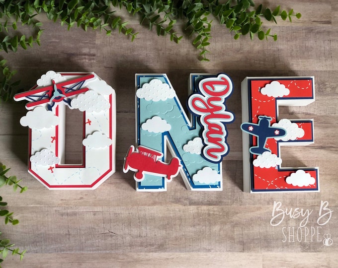 Airplane 3D Letters | Vintage Airplane Birthday | ONE 3D Cardstock ...