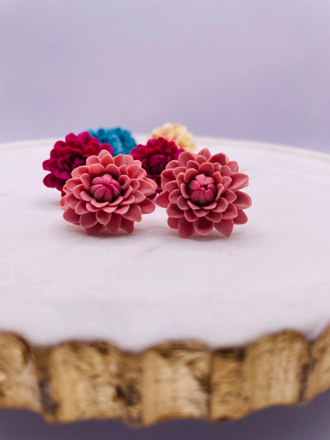 Pink Dahlia Earrings Large Dahlia Studs - Etsy