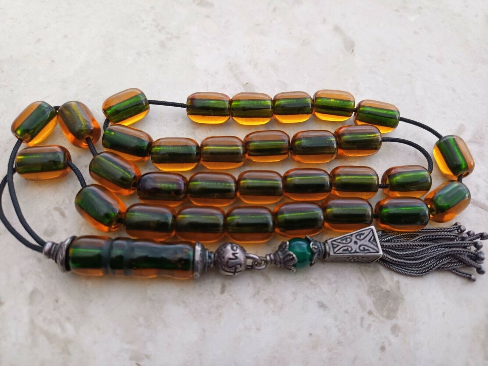 Green Misteka Faturan Bakelite German Amber Worry Prayer Beads Tesbih ...
