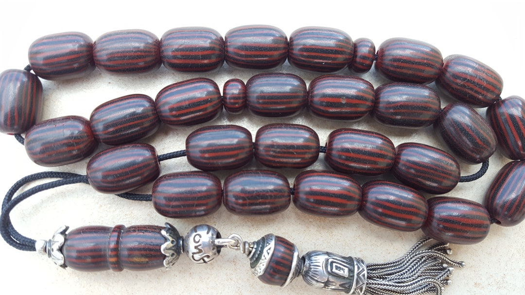 Unique One of a Kind Old Striped Faturan Beads Two Colours Red and ...