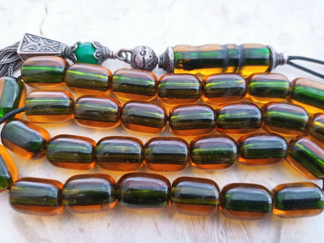 Green Misteka Faturan Bakelite German Amber Worry Prayer Beads Tesbih ...