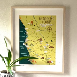 Mendocino Map Poster Mendocino Illustrated Print Ukiah Willits ...