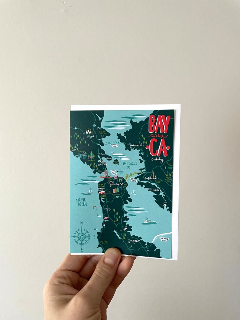 San Francisco Cards Bay Area Map Illustrated Map 4 Blank Cards - Etsy