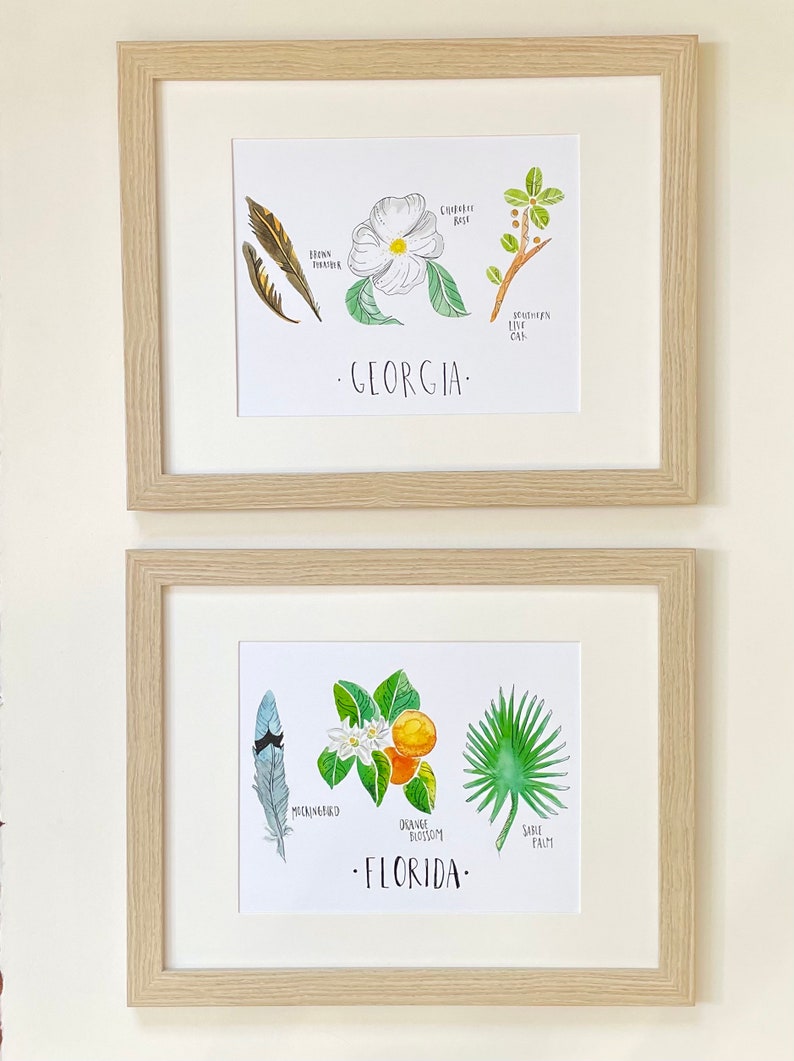 Georgia State Bird State Flower and State Tree Print State Art | Etsy