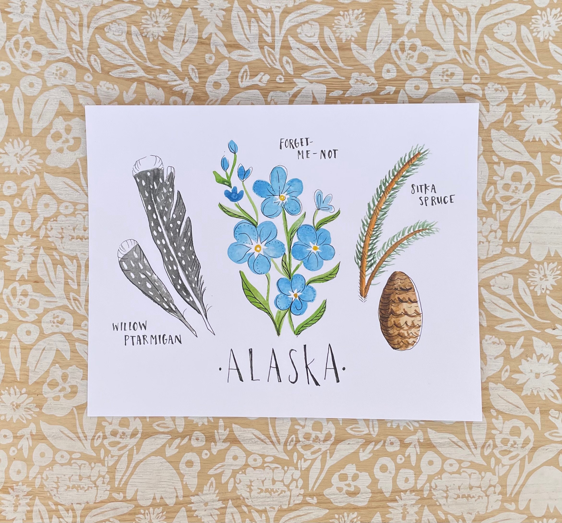 Alaska State Flower State Bird State Tree Alaska State Art - Etsy UK
