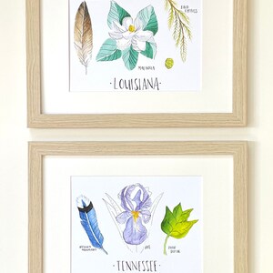 Tennessee State Flower, Bird, and Tree Print Watercolor Wall Art Print ...