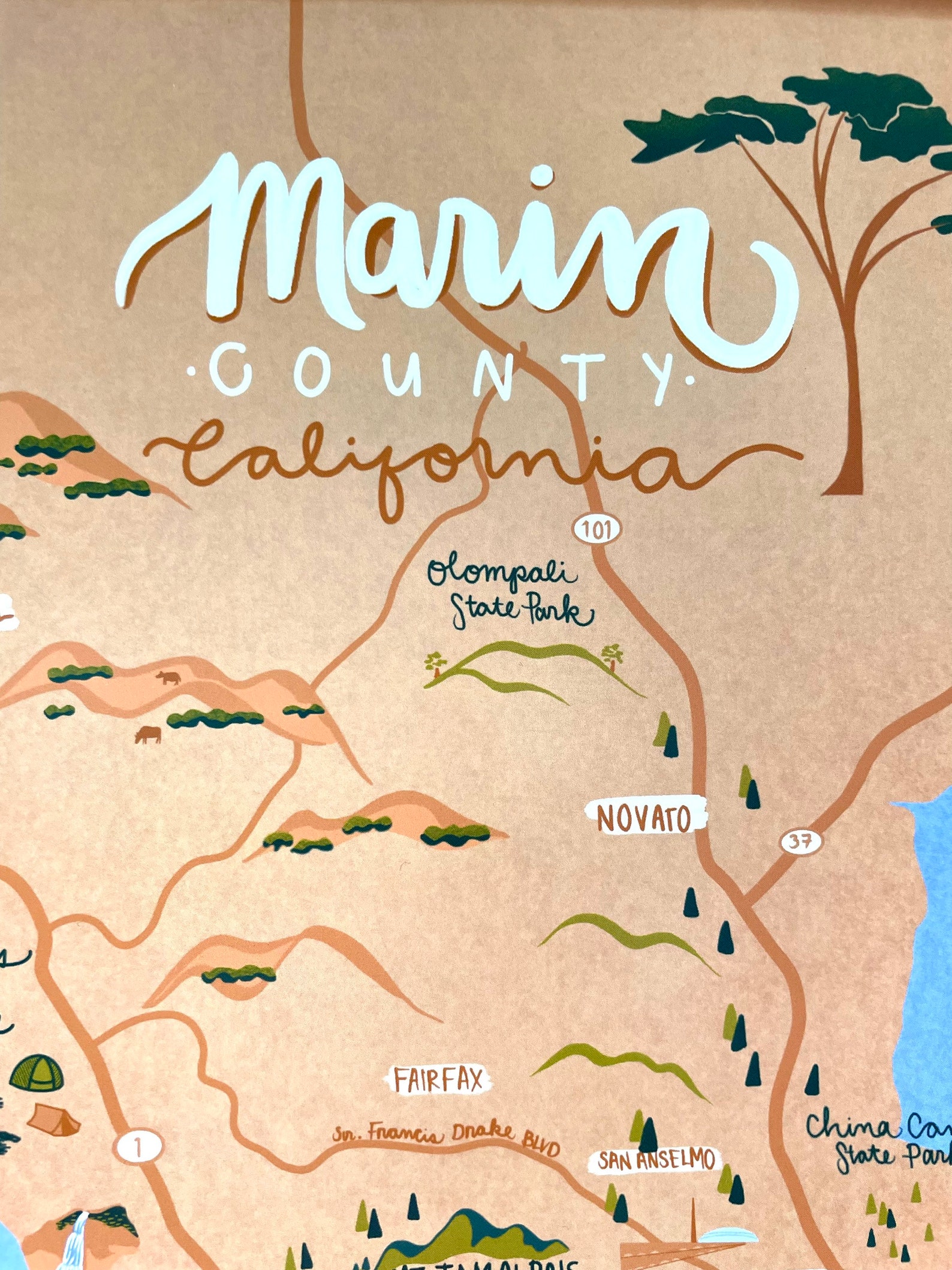 Marin Map San Francisco Bay Area Marin County Illustrated Map - Etsy