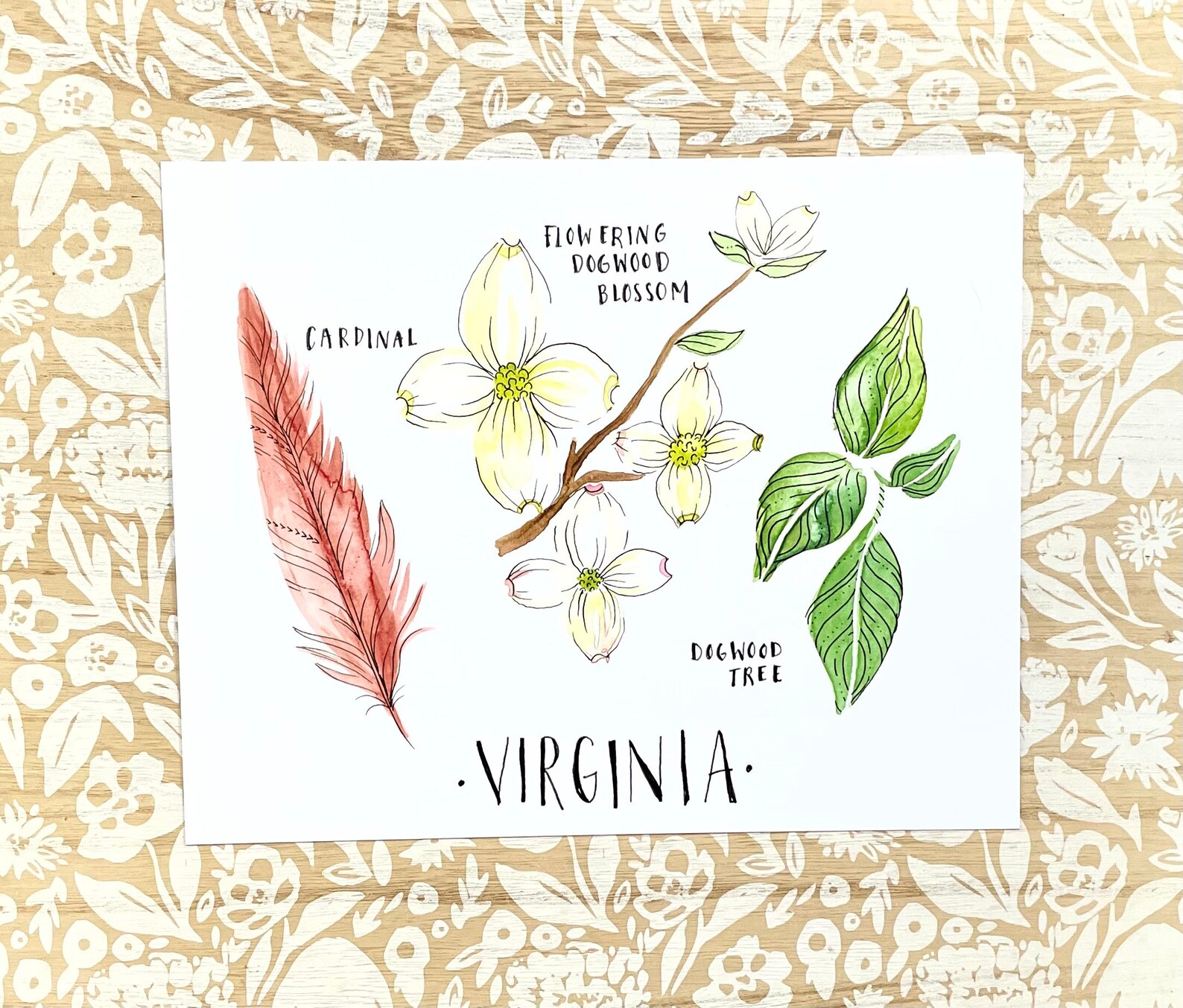 Virginia State Flower State Bird State Tree Art Dogwood - Etsy Australia
