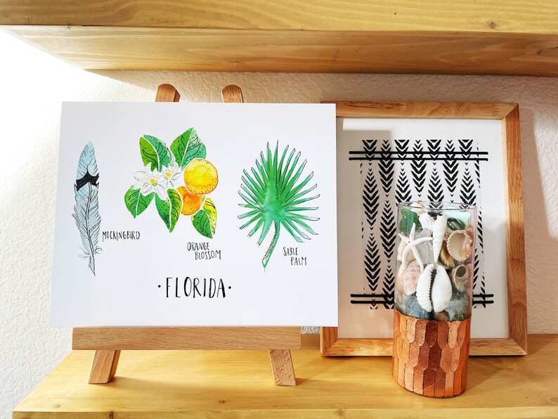 Florida State Tree Flower Bird Art Print Botanical - Etsy