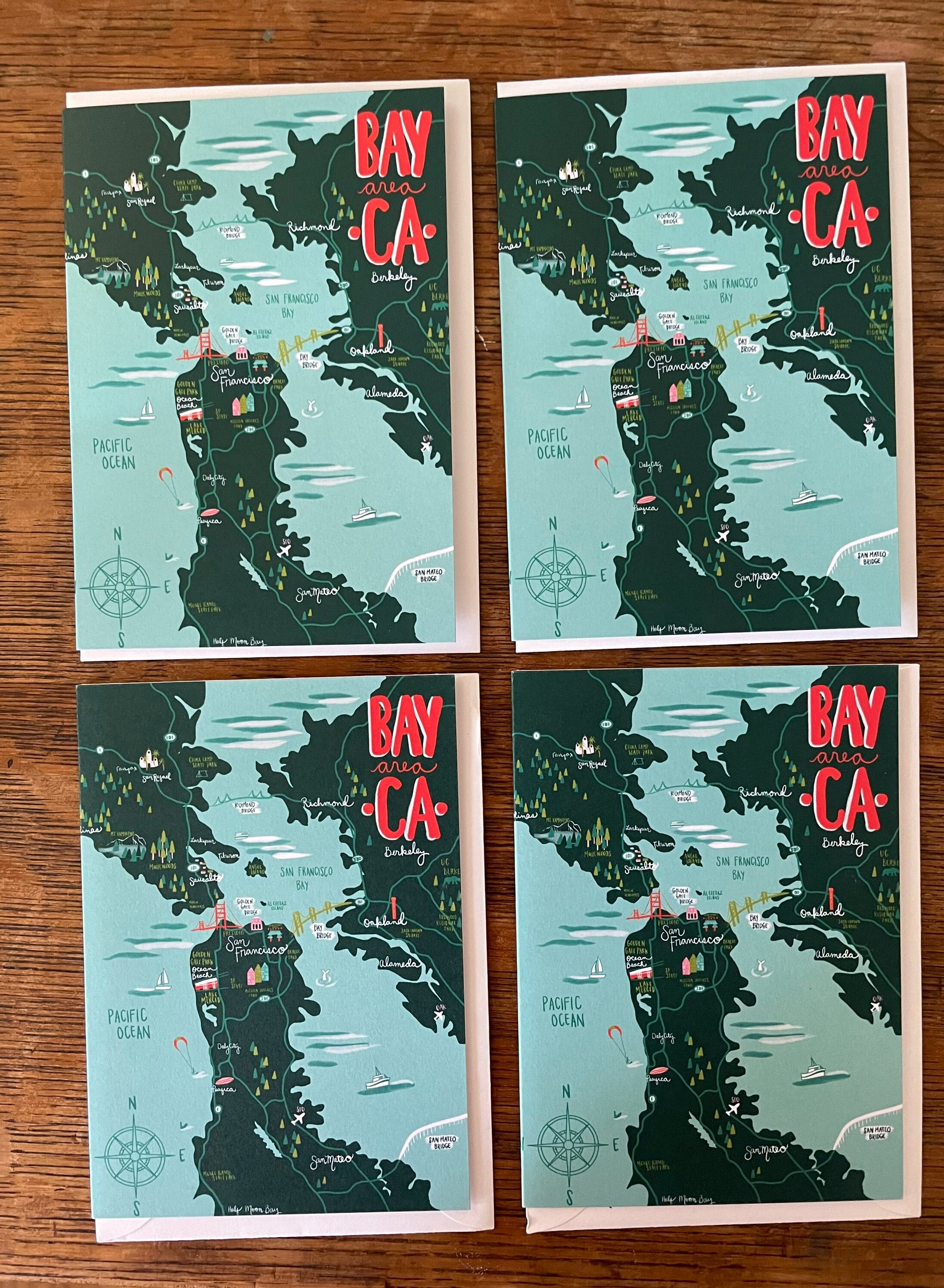 San Francisco Cards Bay Area Map Illustrated Map 4 Blank Cards - Etsy