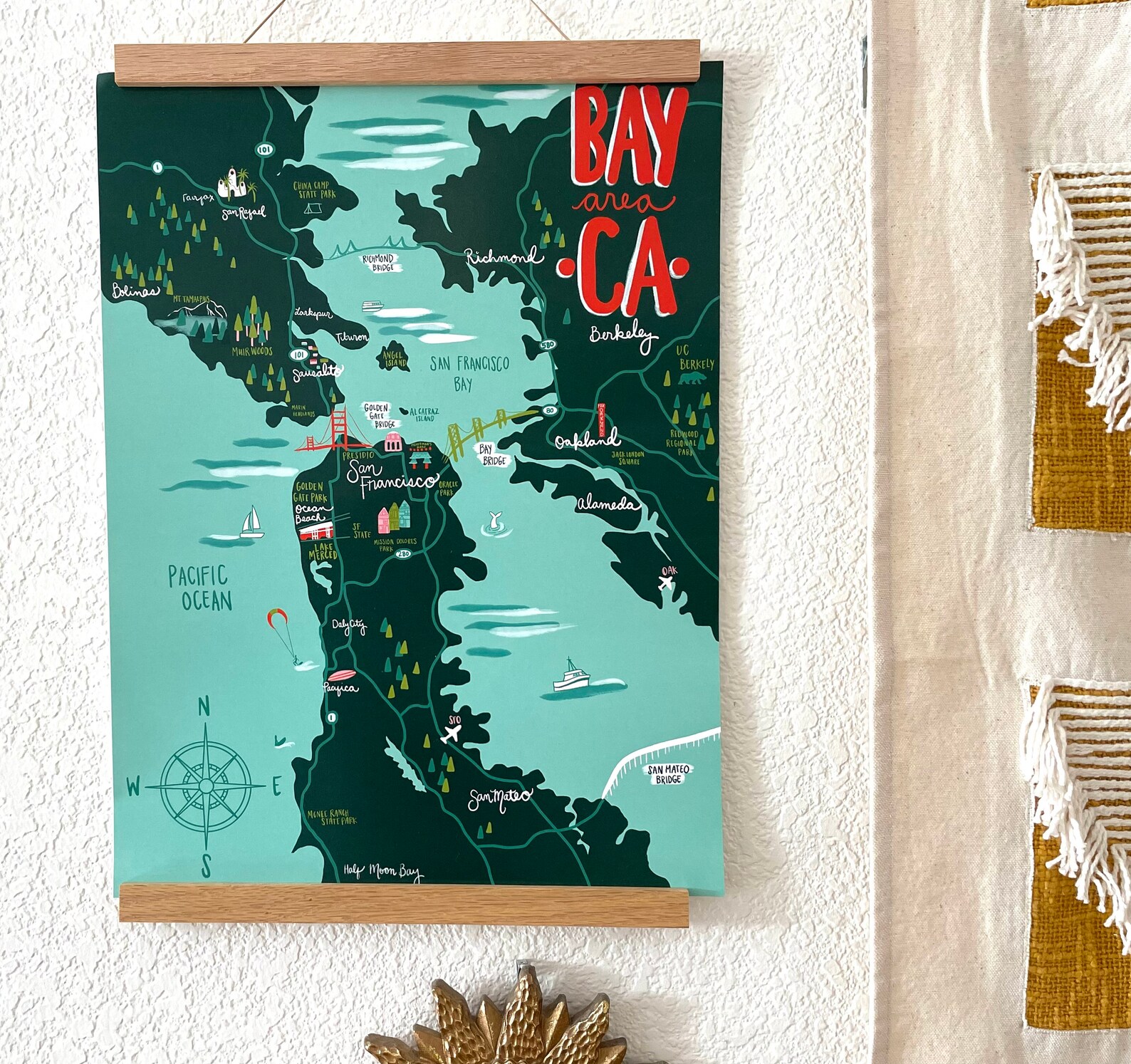 San Francisco Map Art Print Bay Area Illustrated Map California Map SF ...