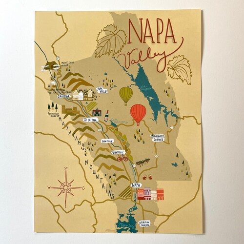 Calistoga California Wine Country Napa Valley Map Custom | Etsy
