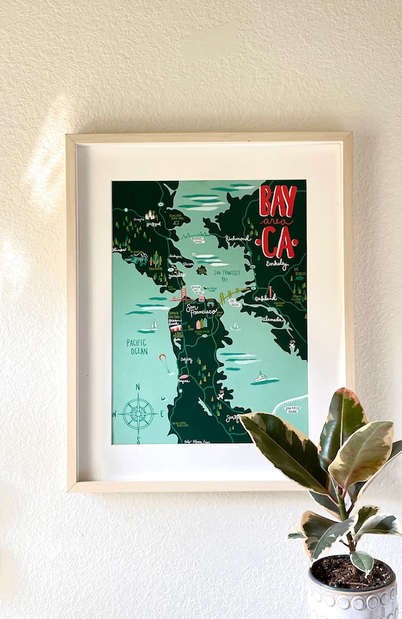 San Francisco Map Art Print Bay Area Illustrated Map | Etsy