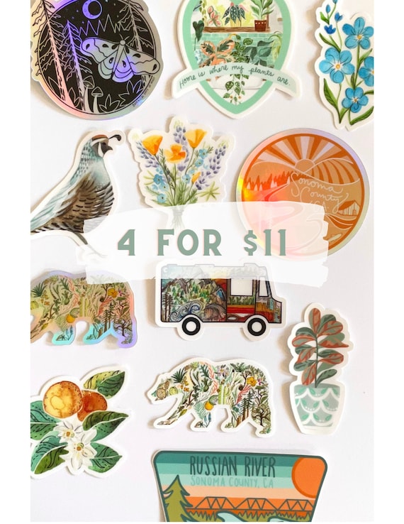 California Sticker Pack of 4 Stickers Nature Quail Redwood - Etsy
