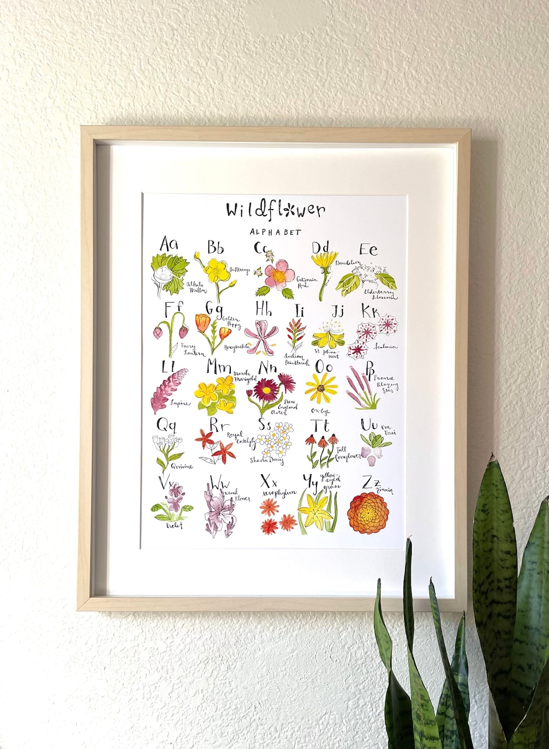 Wildflower Print Alphabet A-Z Poster Botanical Watercolor Nature Art ...