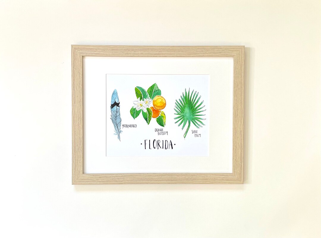 Florida State Tree, Flower, Bird Art Print Botanical Watercolor Florida ...