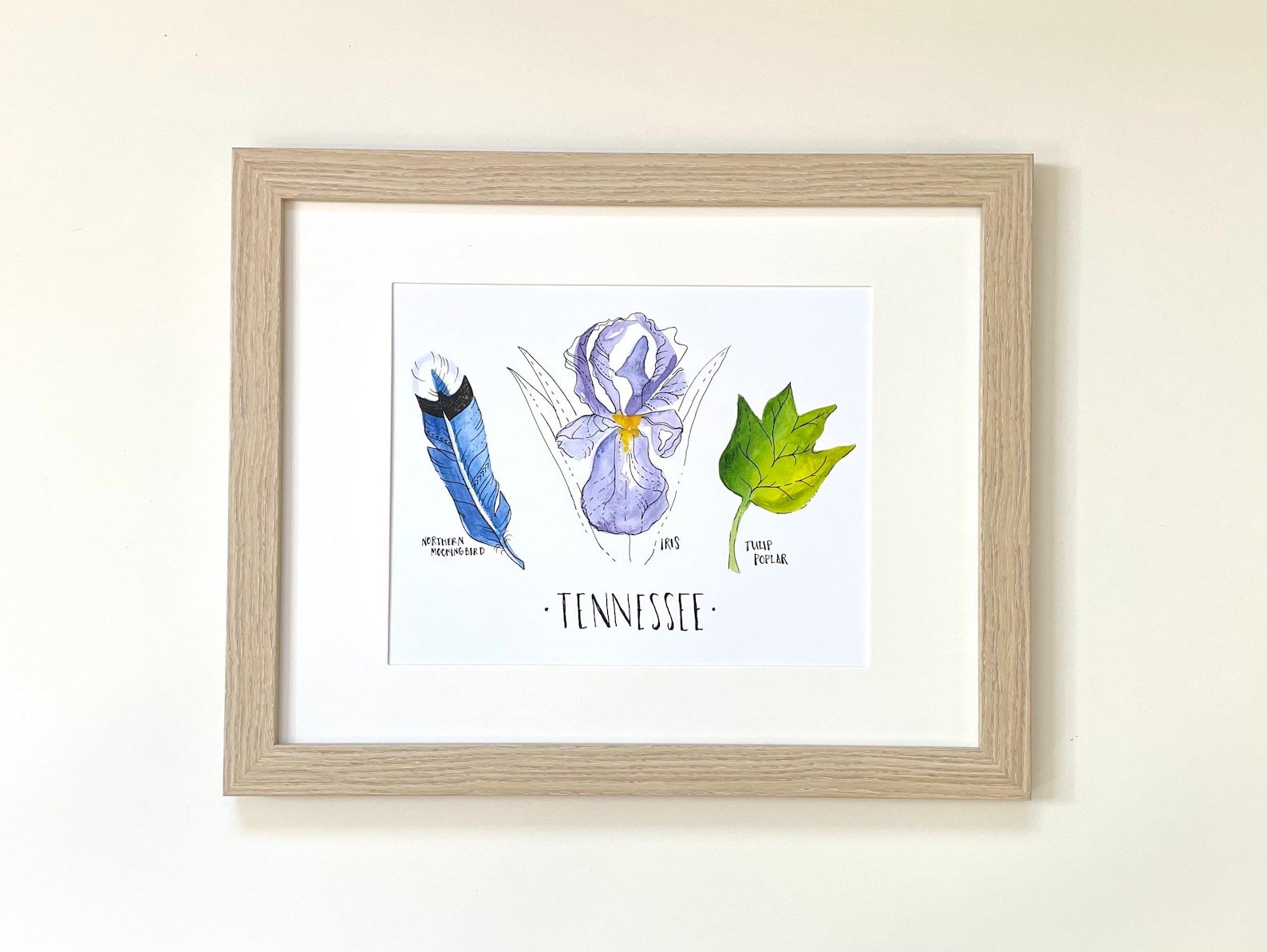 Tennessee State Flower, Bird, and Tree Print Watercolor Wall Art Print ...