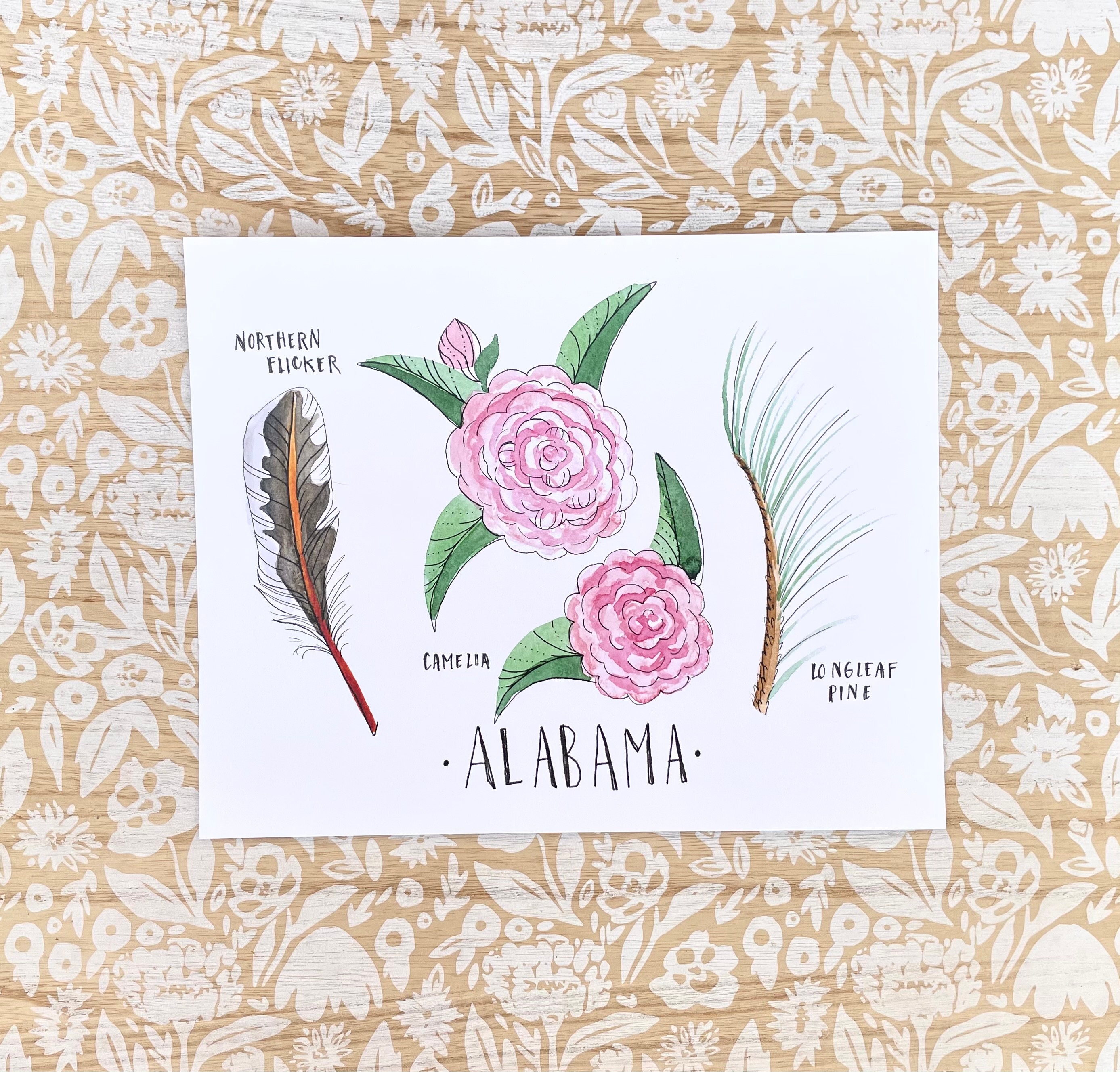 Alabama State Flower State Bird State Tree Watercolor - Etsy