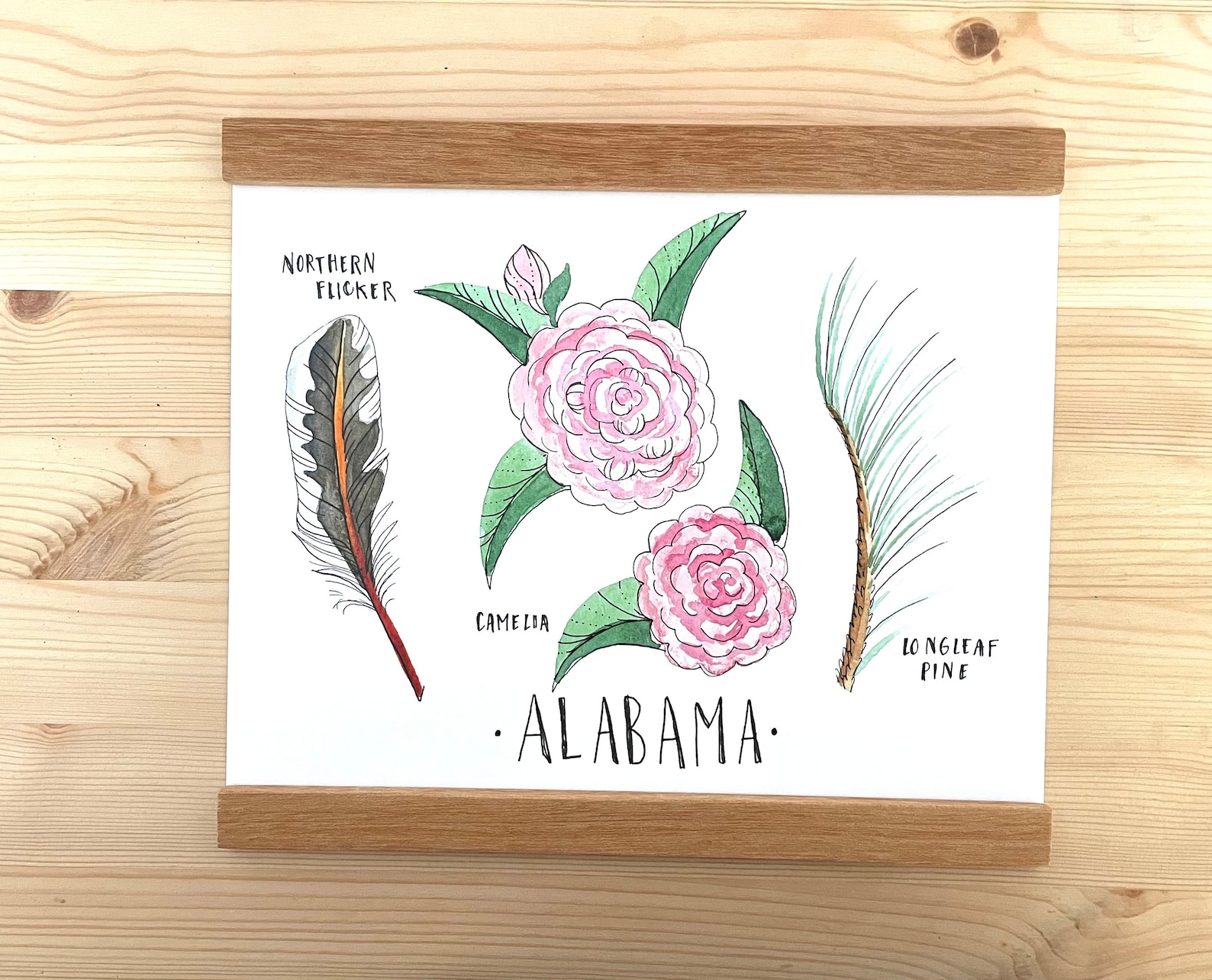 Alabama State Flower State Bird State Tree Watercolor Botanical Art ...