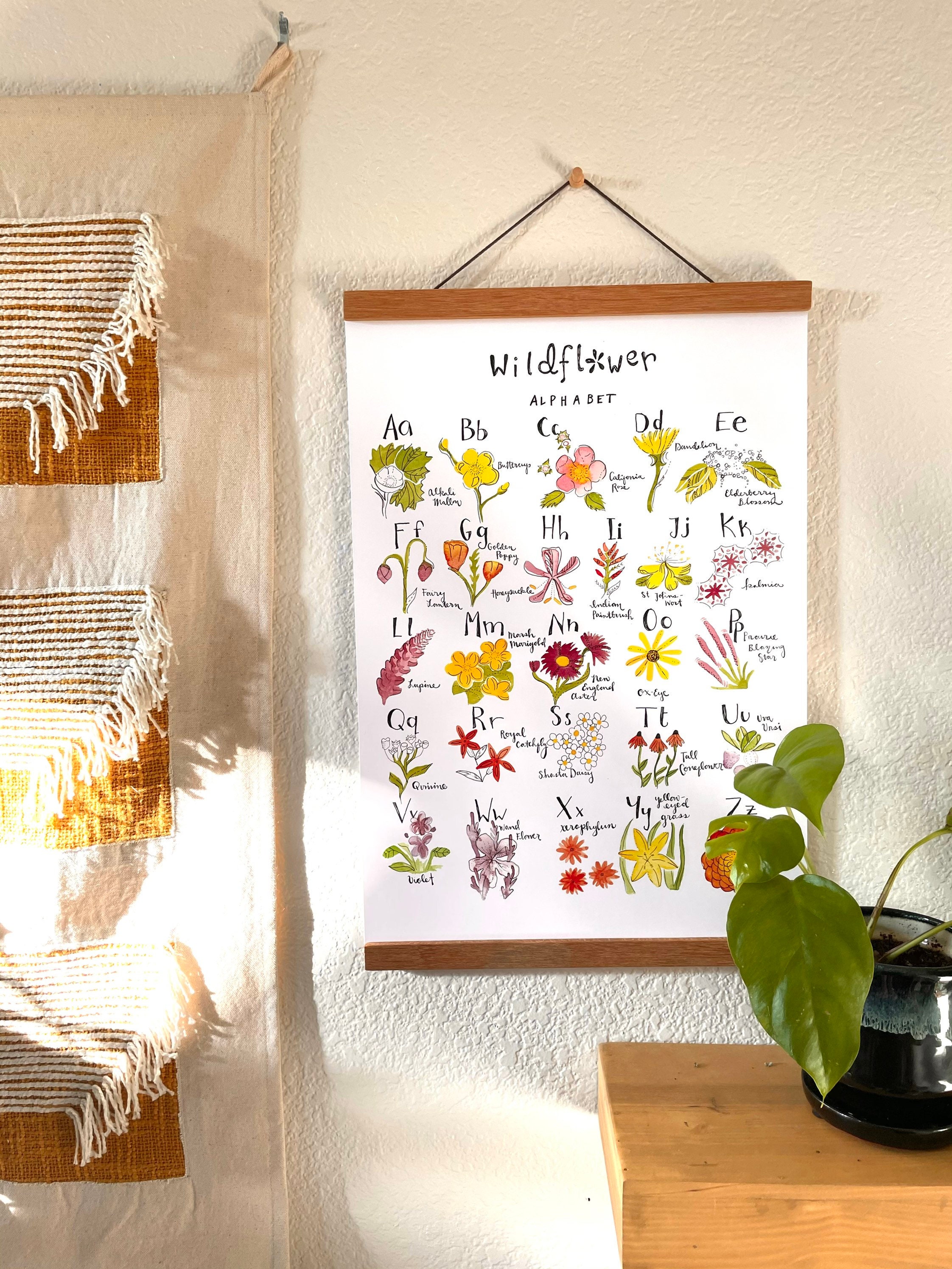 Wildflower Print Alphabet A-Z Poster Botanical Watercolor Nature Art ...